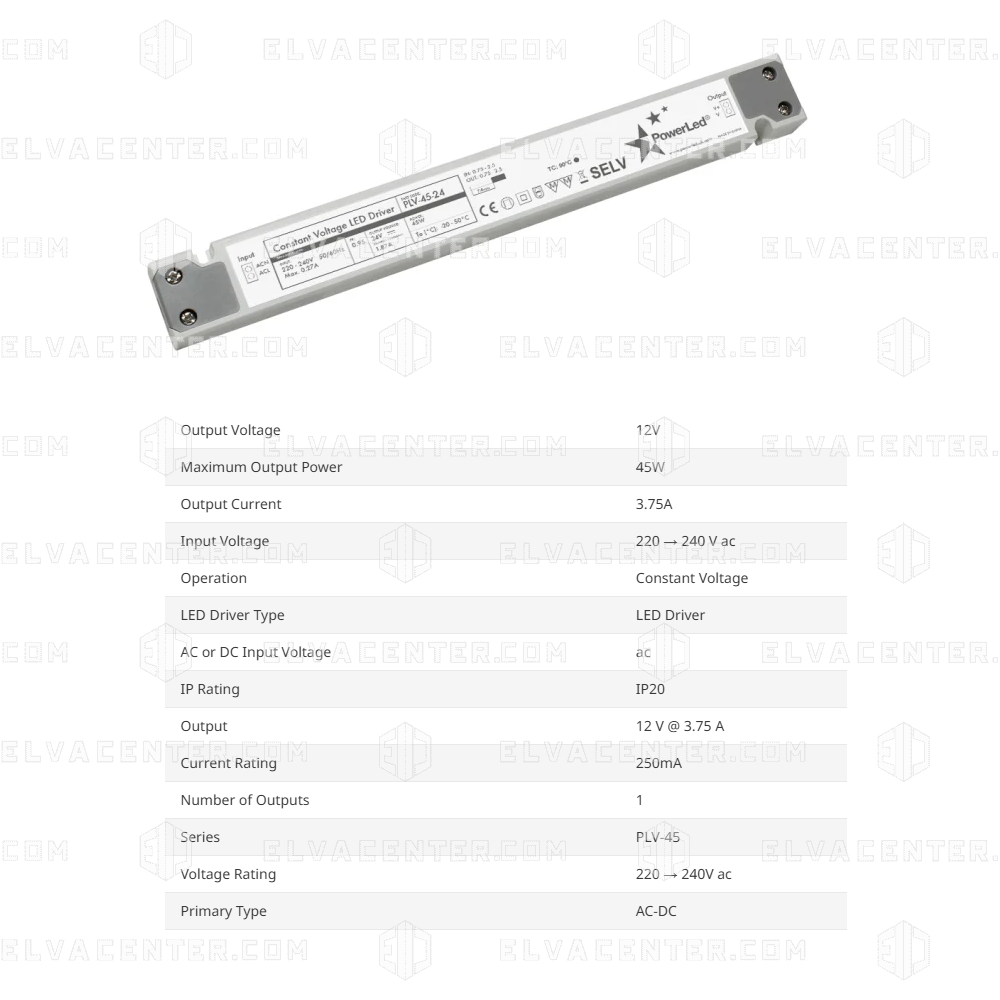 PowerLed, LED driver – 230V AC > 12V DC – 45W - Shop Elvacenter
